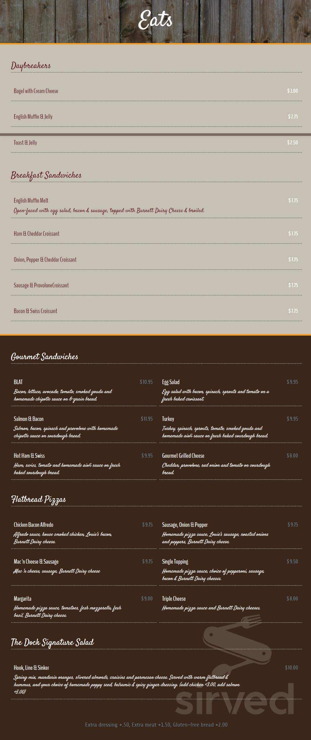 Menu - Spooner WI's The Dock Coffee | Sirved