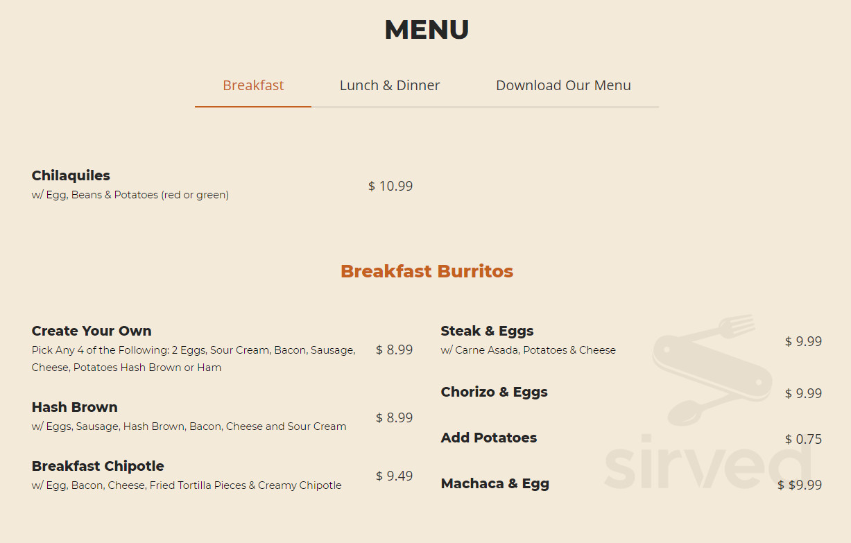 Master taco Tempe menu in Tempe, Arizona, USA