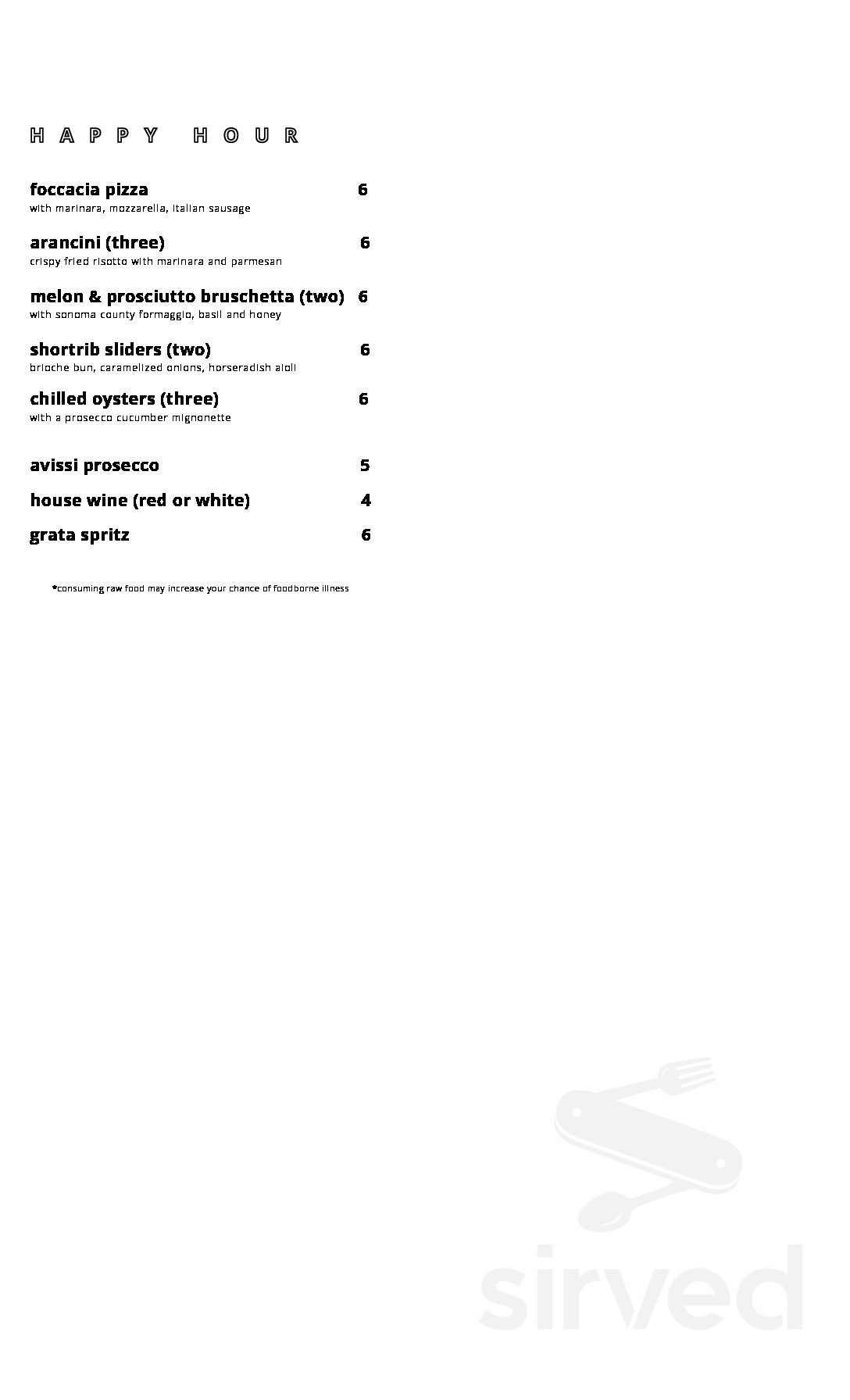 Menu - Windsor CA's Grata Italian Eatery | Sirved