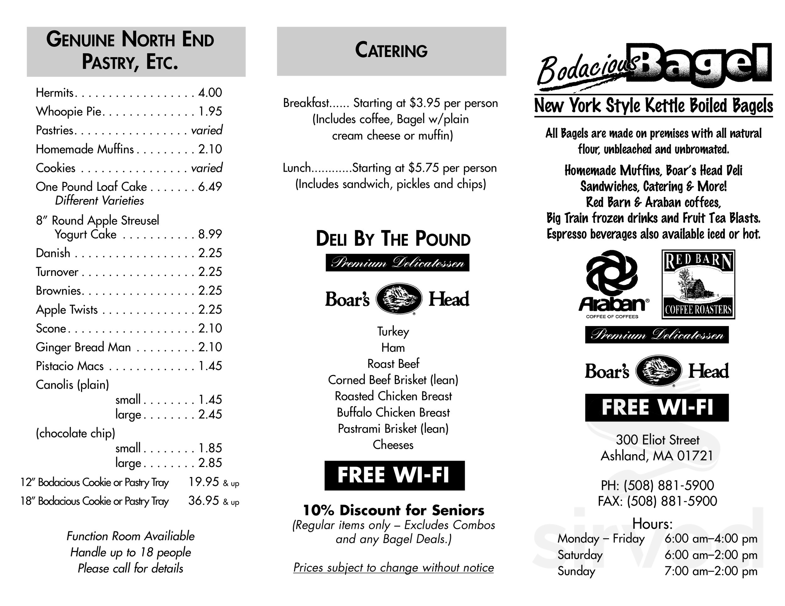 Bodacious Bagel Inc menus in Ashland, Massachusetts, United States