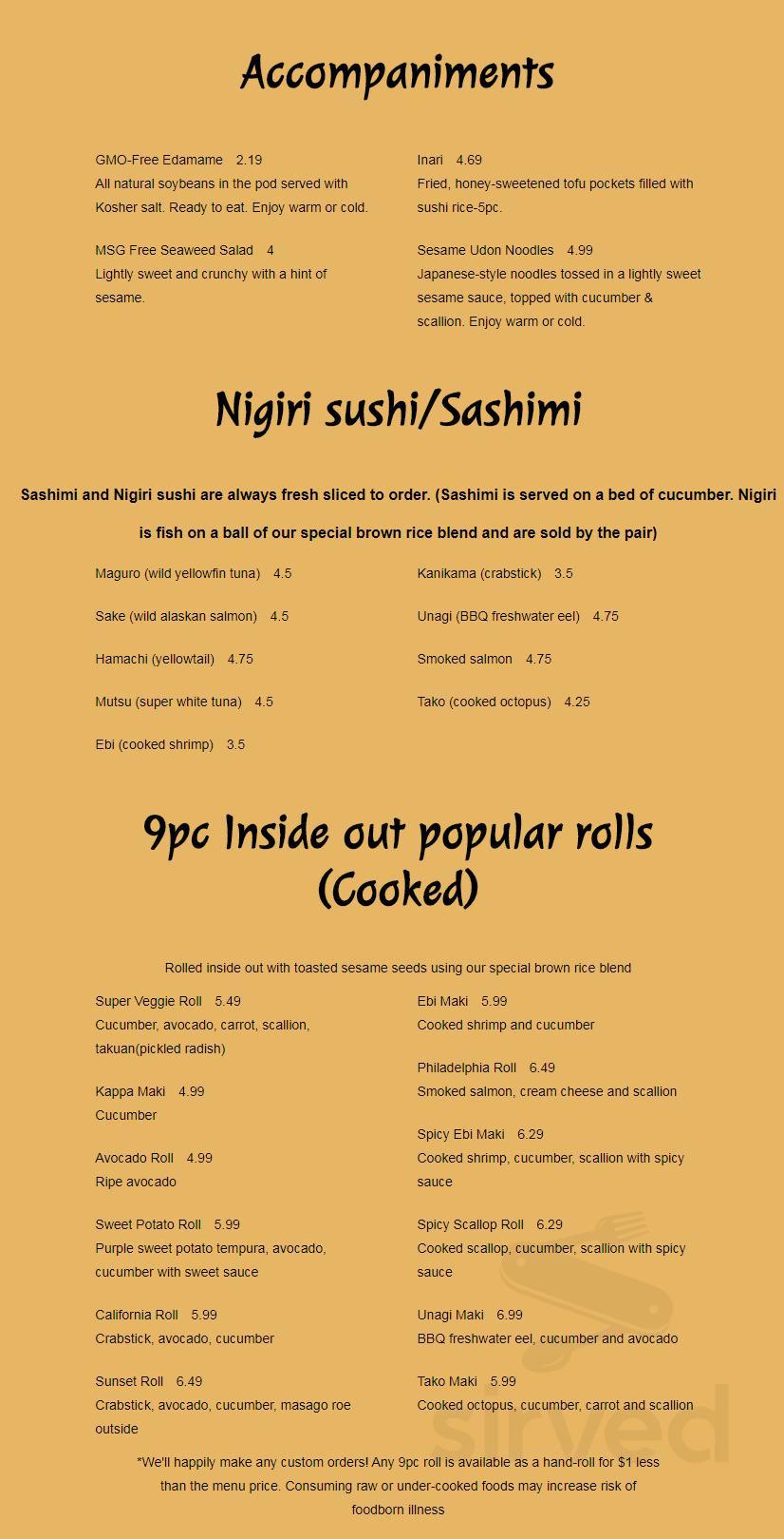 Sushi-go! menu in Wakefield, Rhode Island, USA