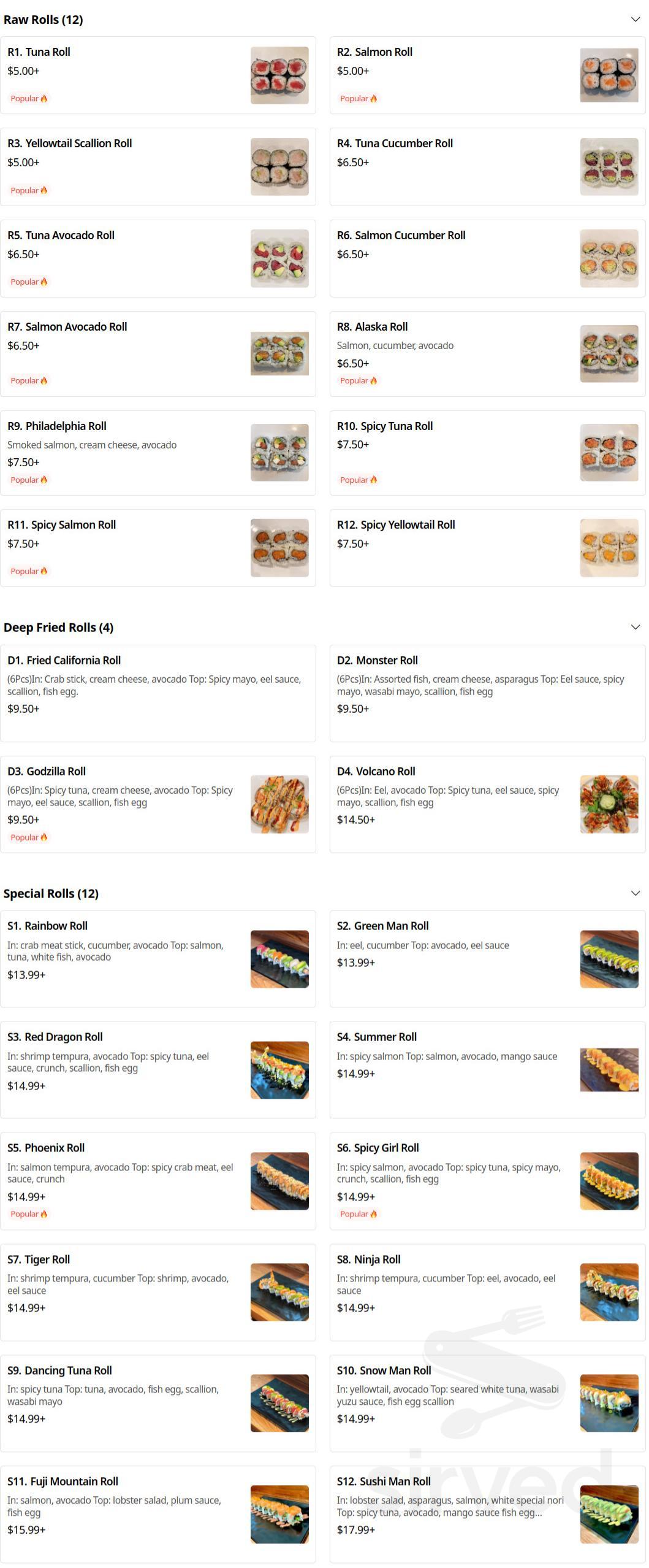 sushi man menu in Champaign, Illinois, USA