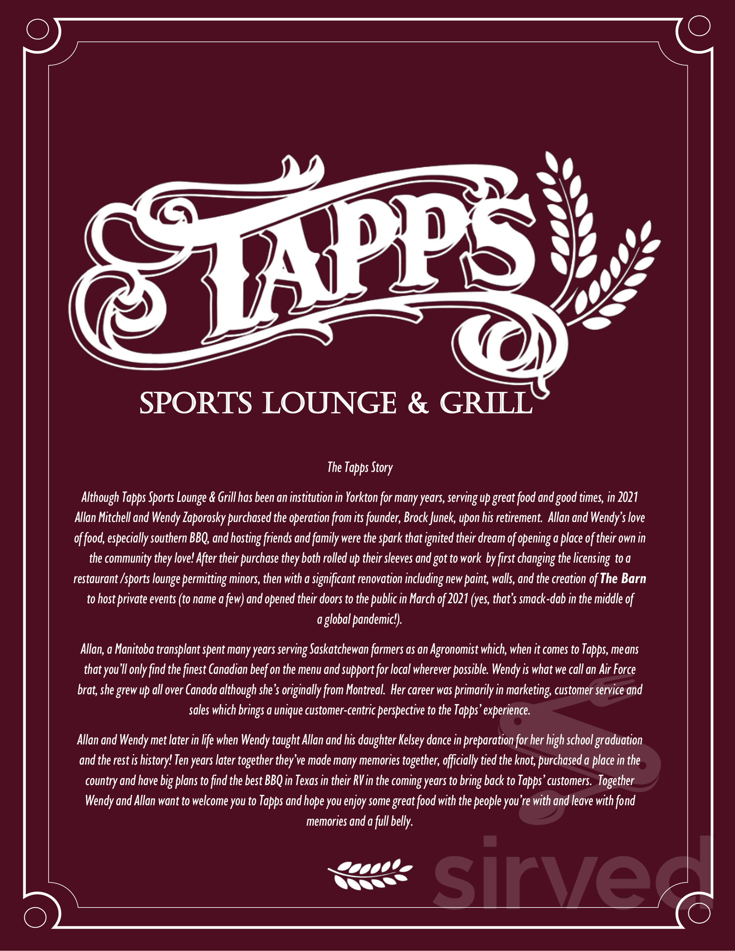Tapps Sports Lounge & Grill menus in Yorkton, Saskatchewan, Canada