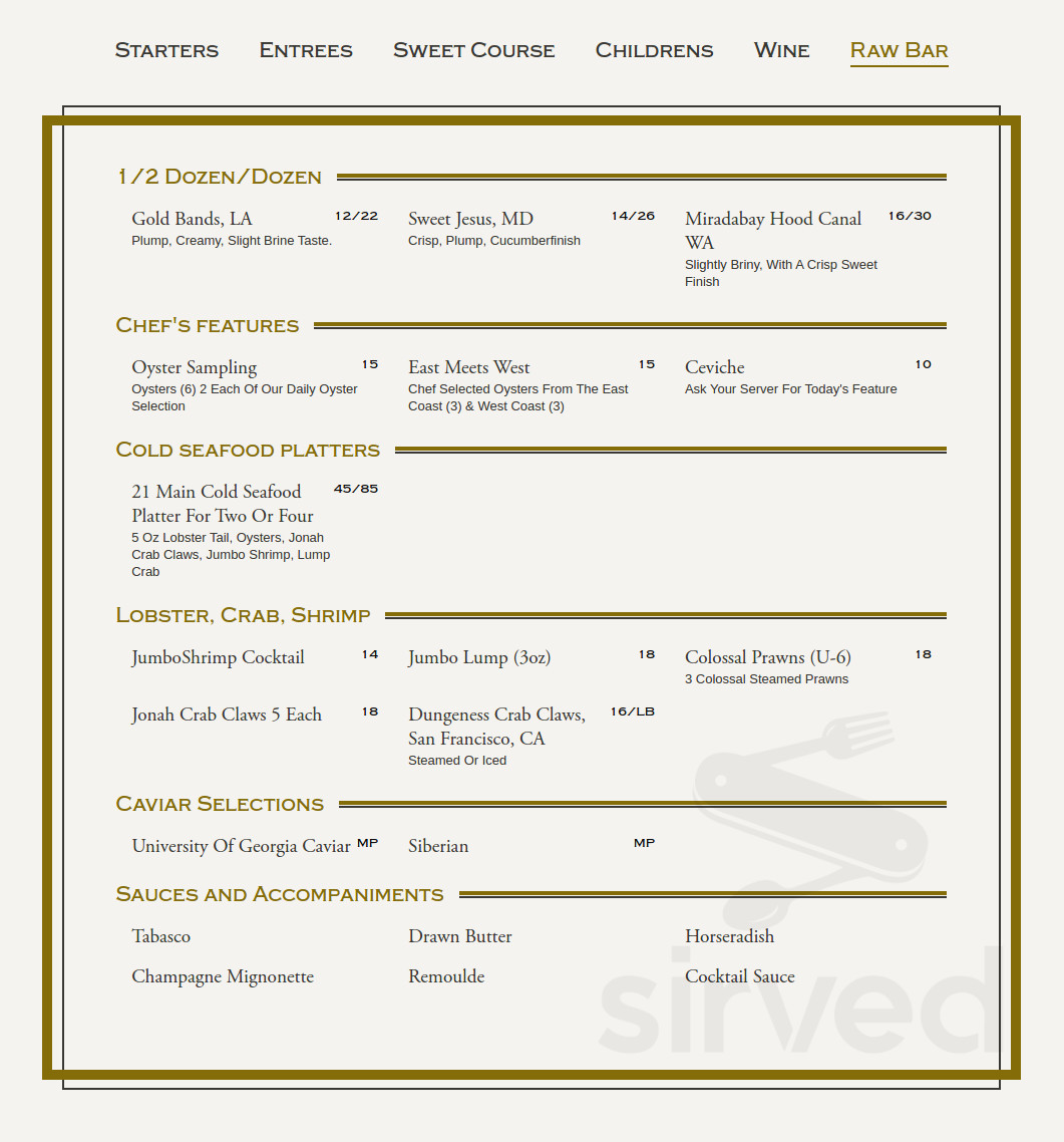 21 Main At North Beach menu in North Myrtle Beach, South Carolina, USA