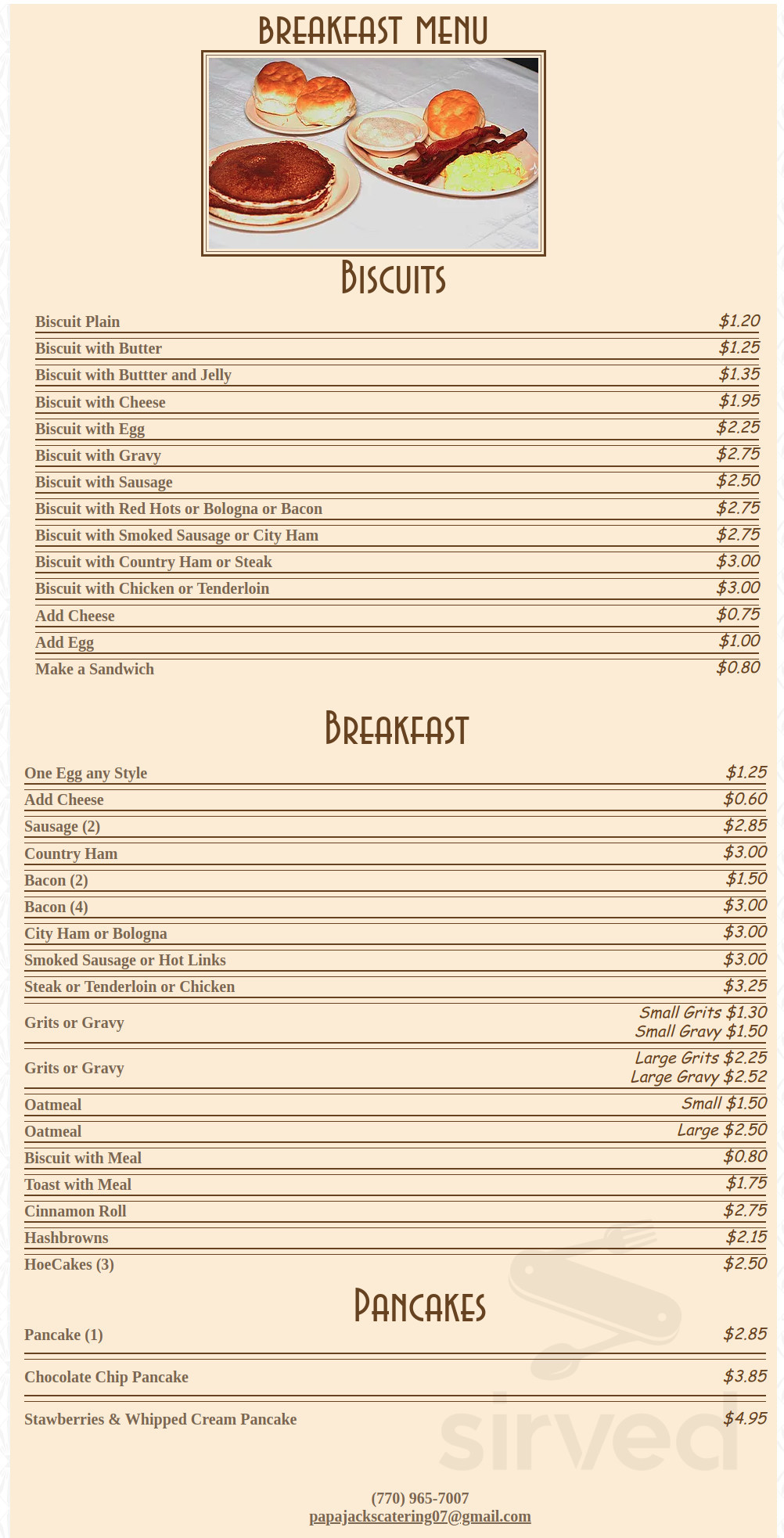 Papa Jack's Country Kitchen menu in Buford, Georgia, USA