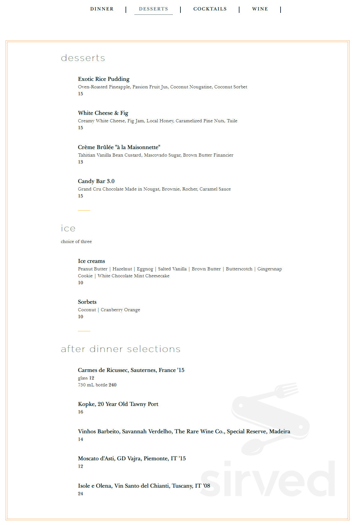 Menu - Cincinnati OH's Boca | Sirved