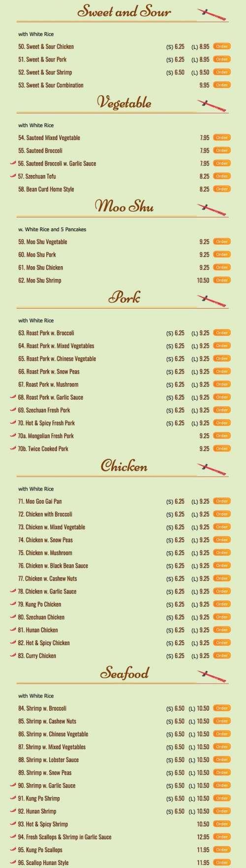 Jade House Chinese Restaurant menu in Cincinnati, Ohio, USA