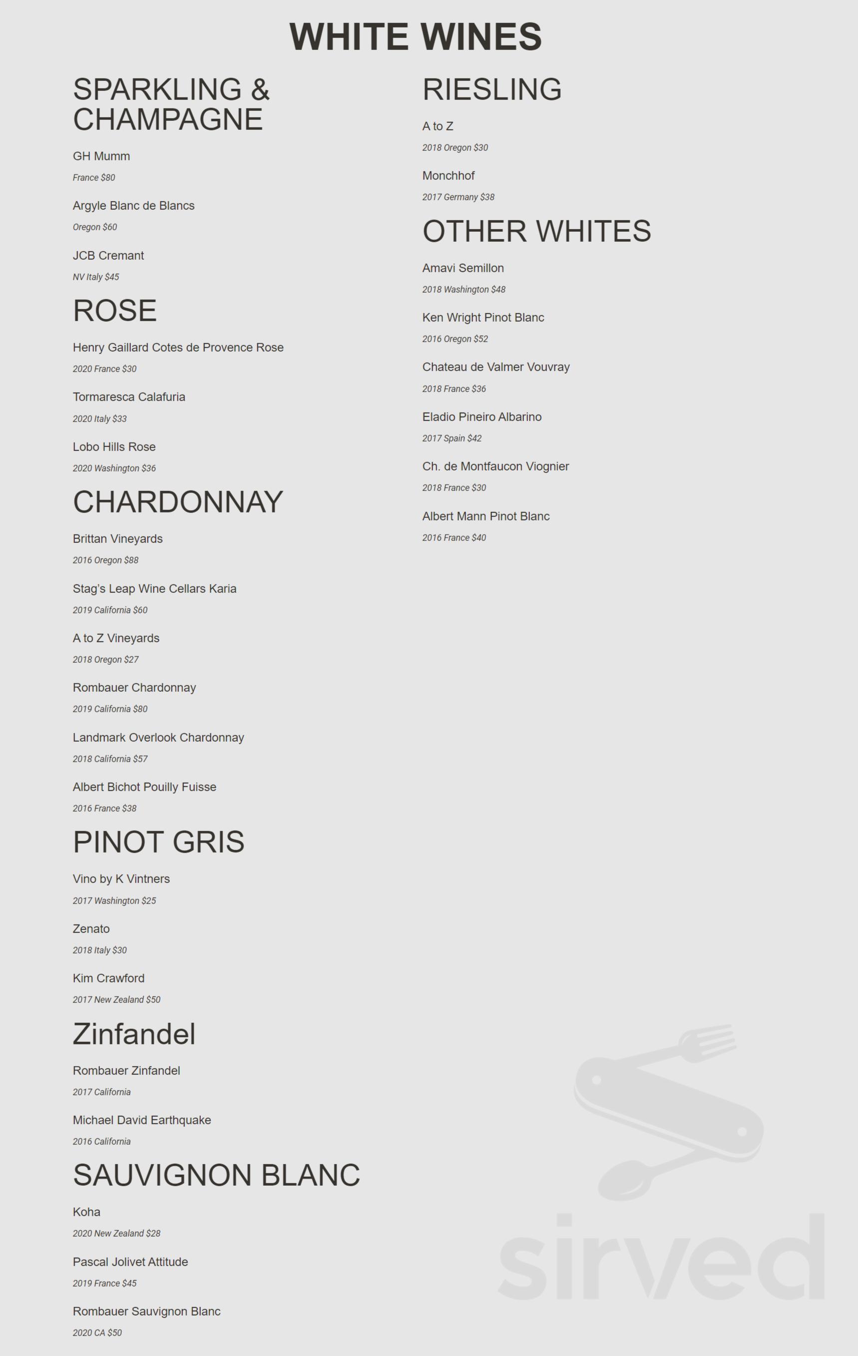 Menu for Osprey Restaurant & Bar in Spokane, WA | Sirved