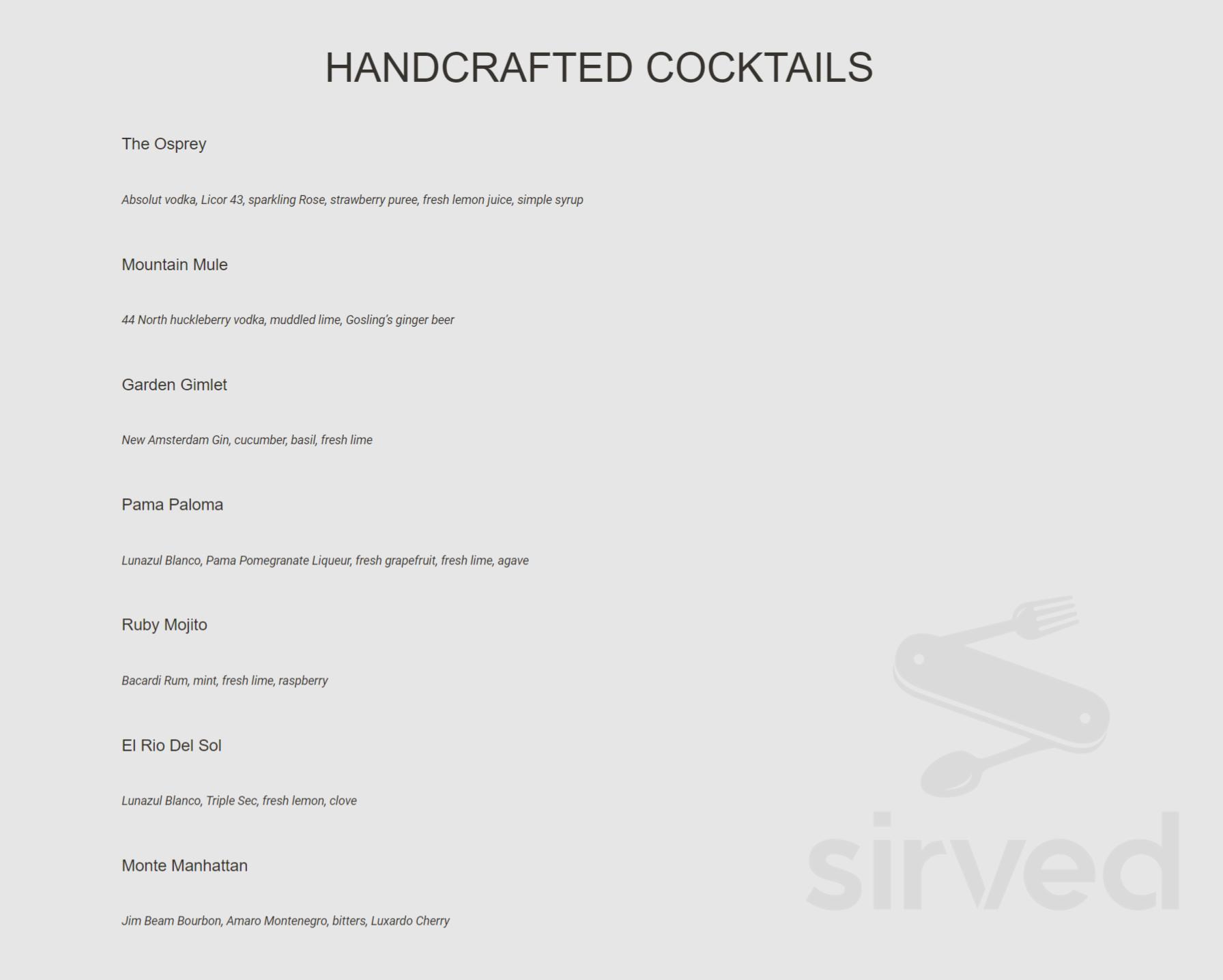 Menu for Osprey Restaurant & Bar in Spokane, WA | Sirved