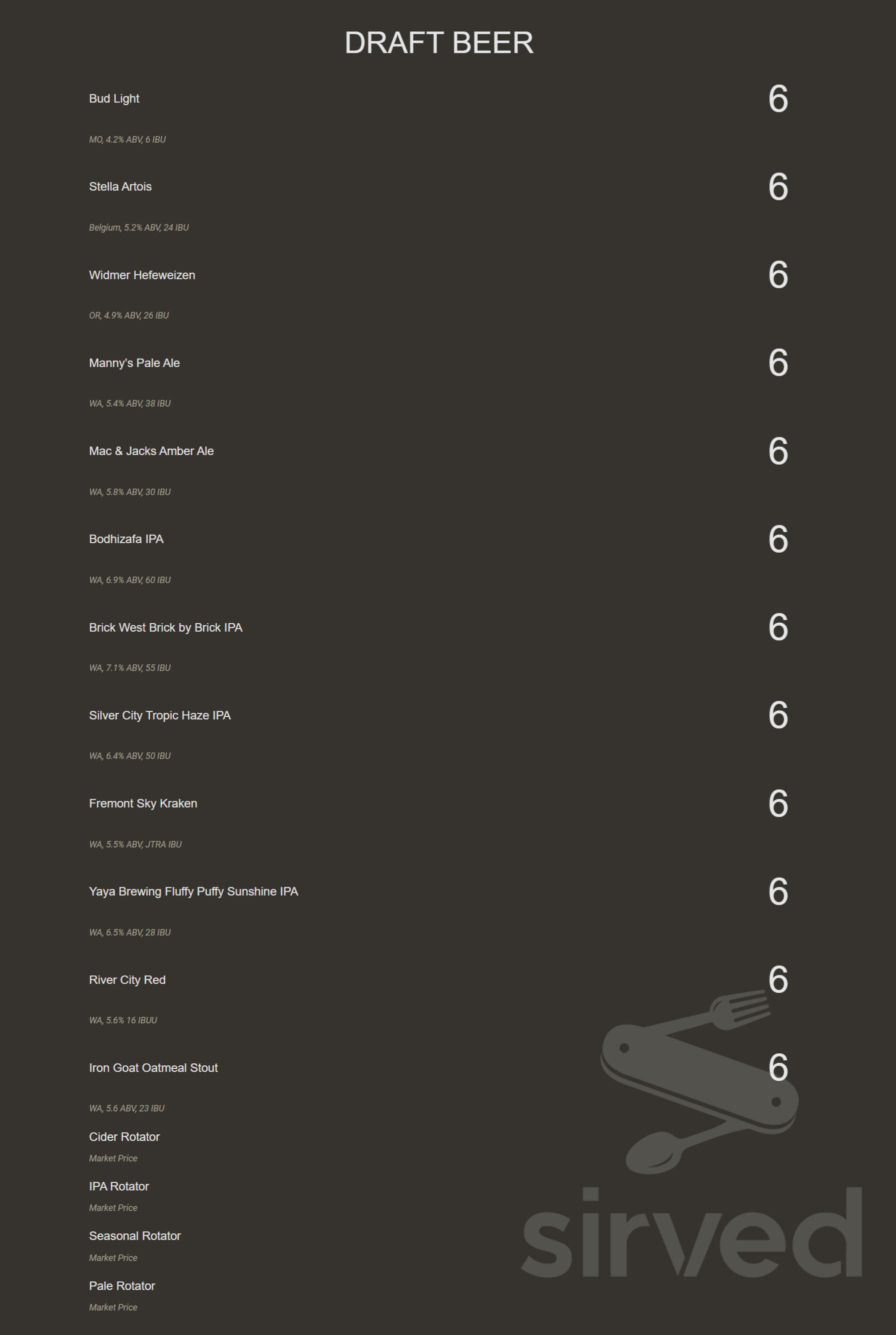 Menu for Osprey Restaurant & Bar in Spokane, WA | Sirved