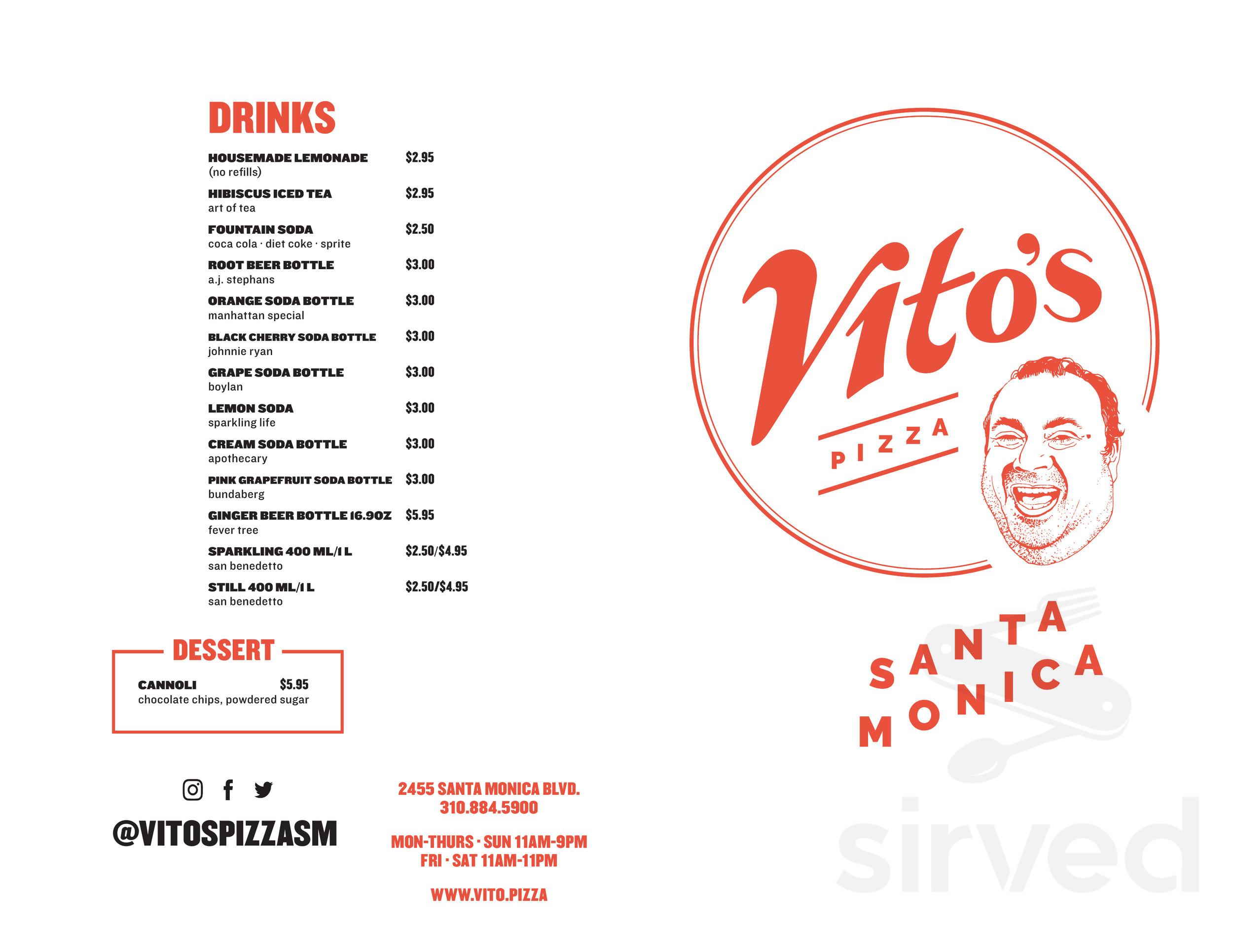 Vito's Pizza menu in Santa Monica, California, USA
