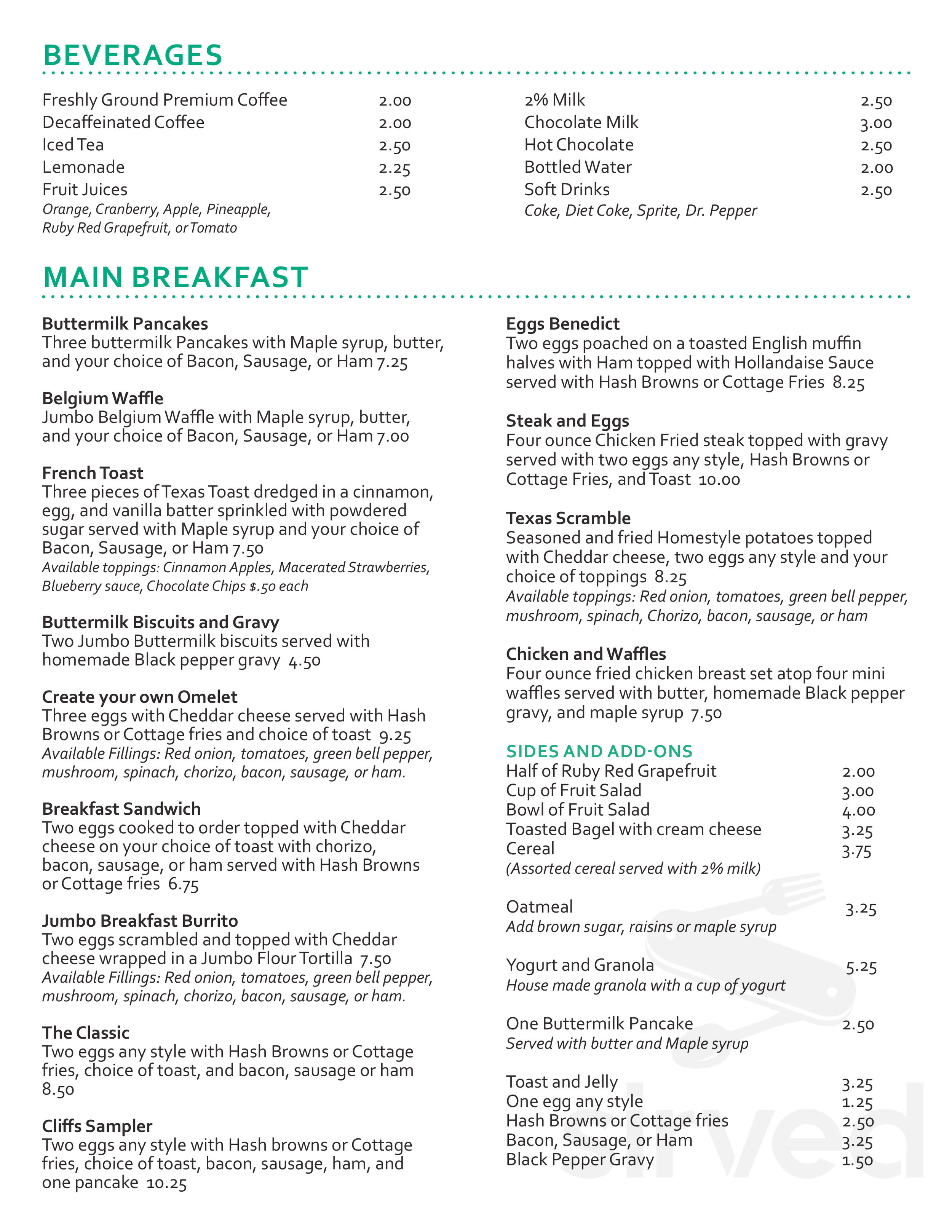 Menu for Chaparral Grille & Spurs Bar in Graford, TX | Sirved