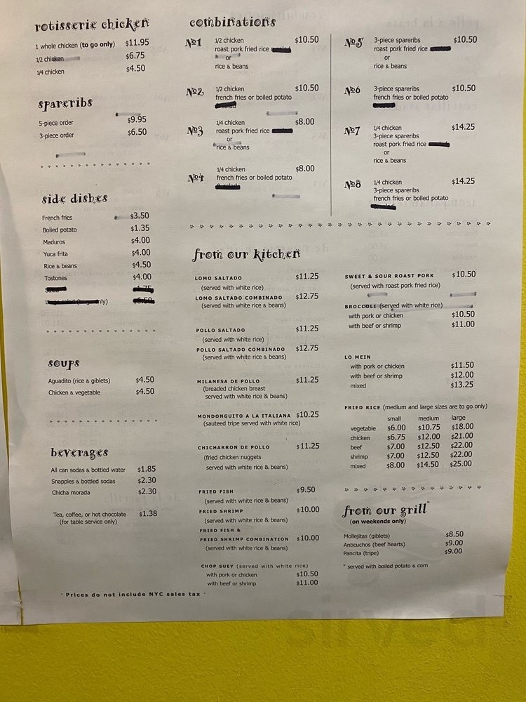 El Pollo Peruano menu in Queens, New York, USA