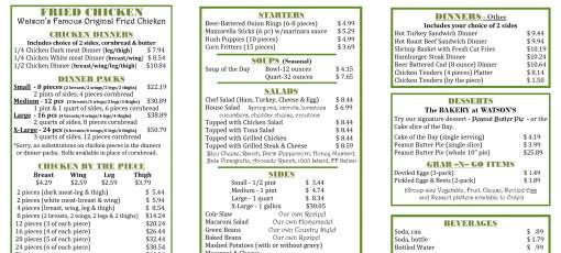 Menu for Watson's Carry-Out in Jefferson, MD | Sirved