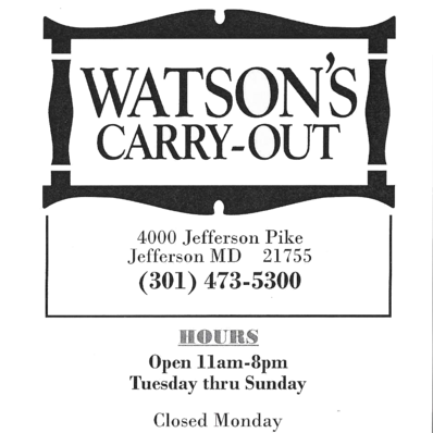 Menu for Watson's Carry-Out in Jefferson, MD | Sirved