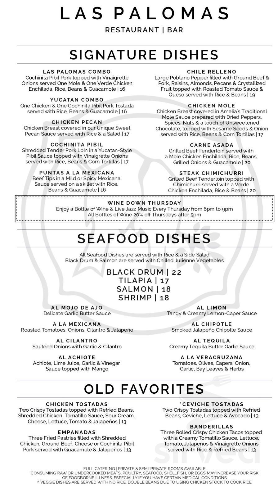 Menu for Las Palomas Restaurant & Bar in Austin, Texas, United States