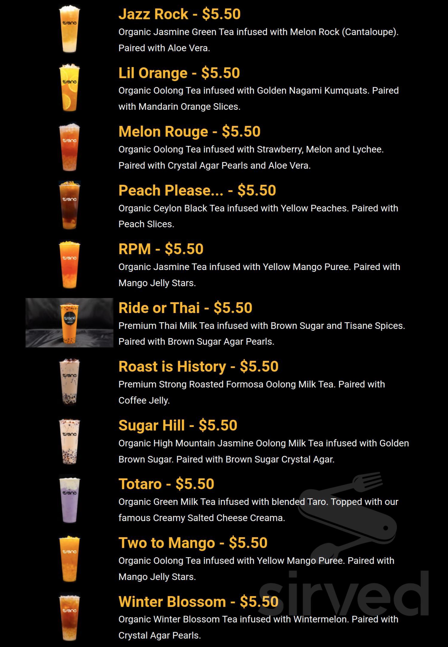 Tisane menu in San Jose, California, USA