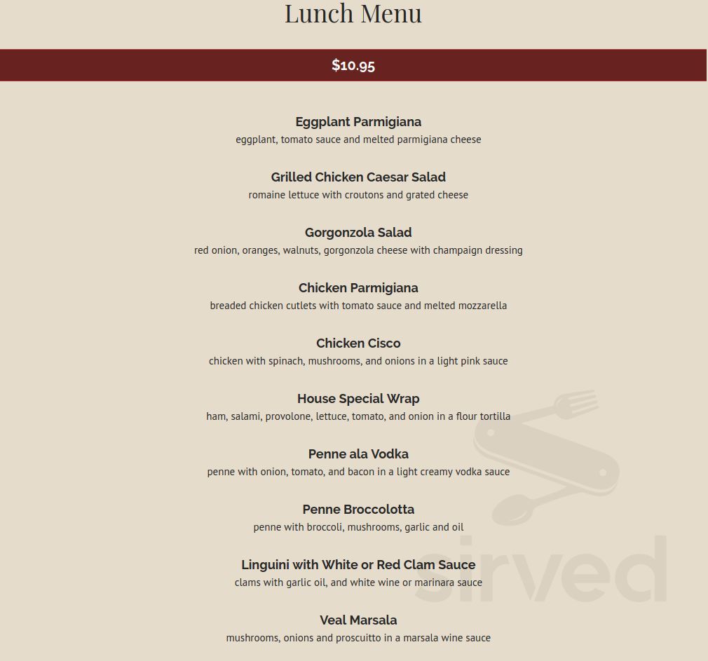 Patio Italian Kitchen menu in St James, New York, USA