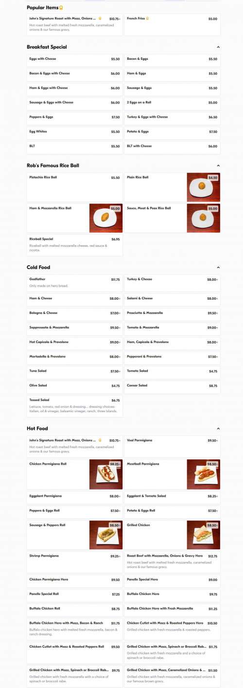 John's Deli menu in Brooklyn, New York, USA