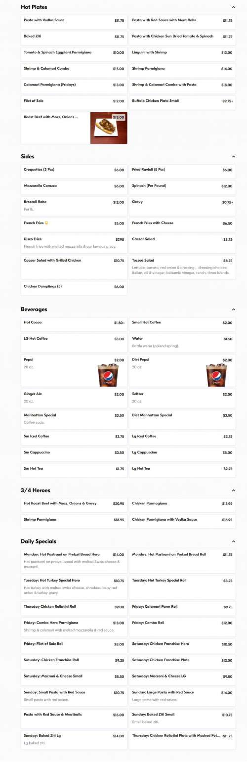 John's Deli menu in Brooklyn, New York, USA