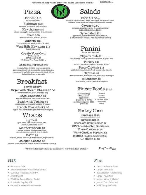 PlayDate PDX menu in Portland, Oregon, USA