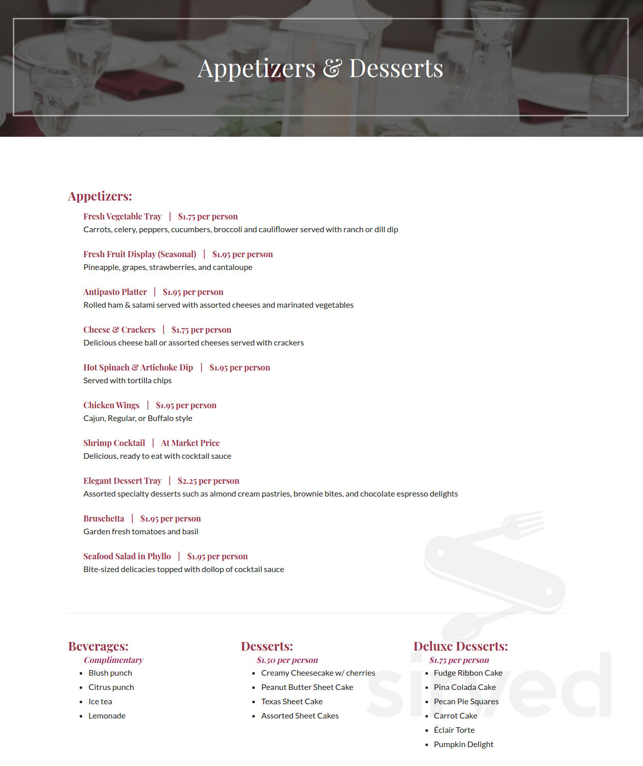 A Taste of Heaven menu in Clearwater, Florida, USA