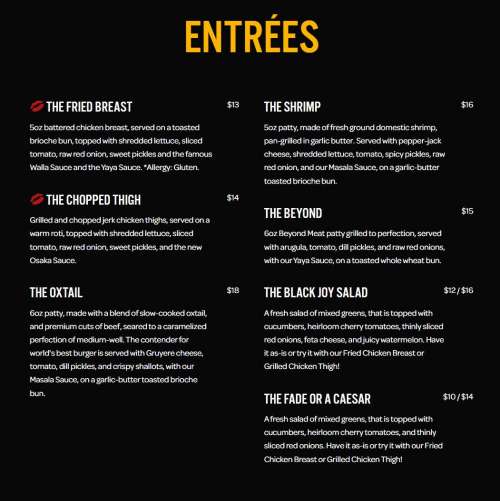 The Yard menu in Newark, New Jersey, USA