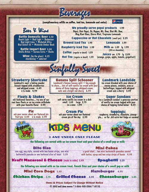 Landmark Grill & Grind menu in Williamsburg, Iowa, USA
