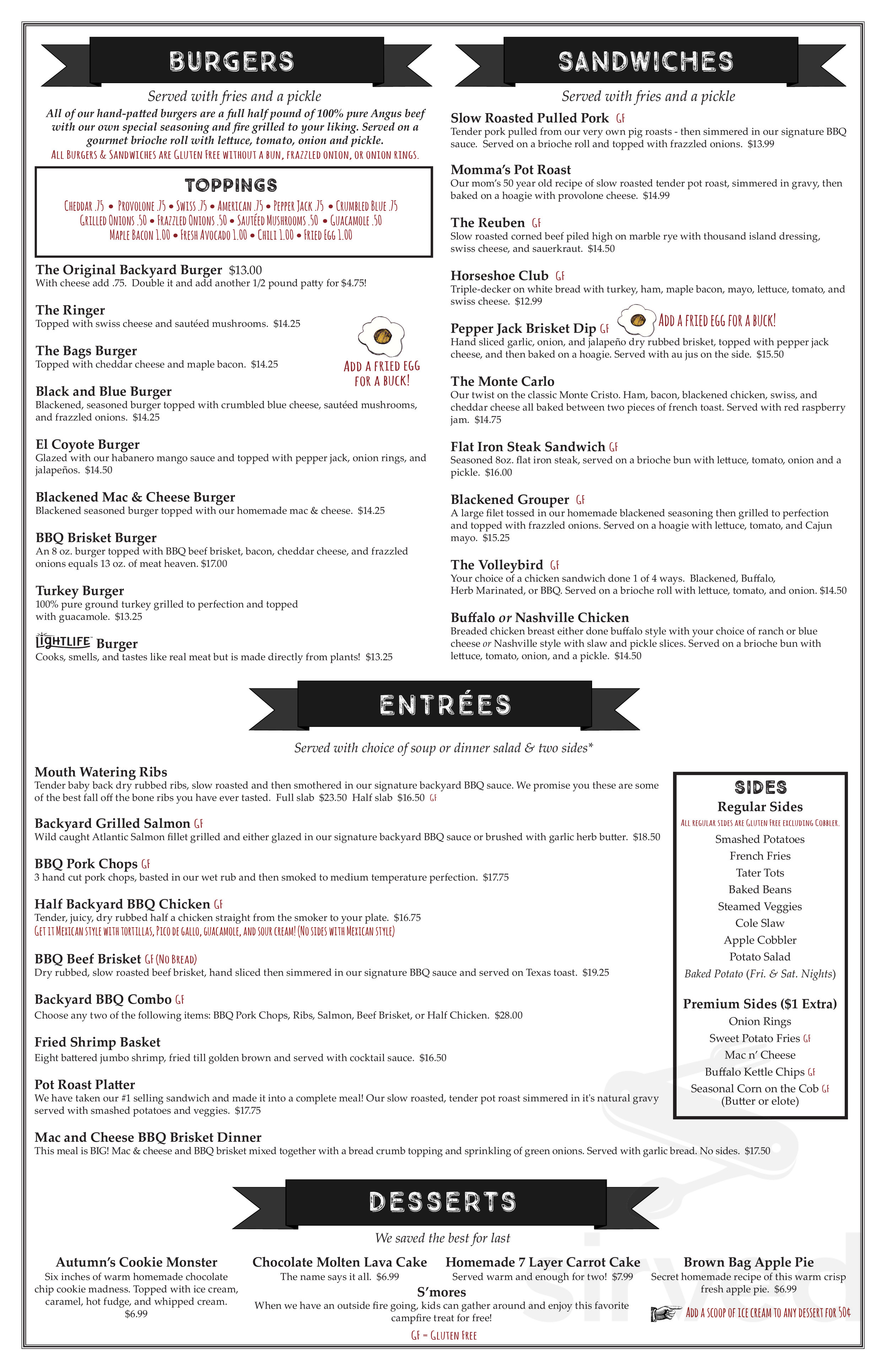 Hawthorne's Backyard menu in West Chicago, Illinois, USA