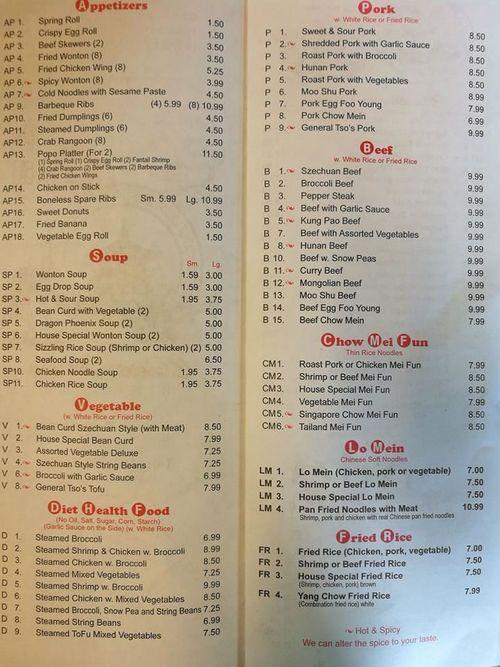 China House Chinese Restaurant menu in Mt Pleasant, Pennsylvania, USA