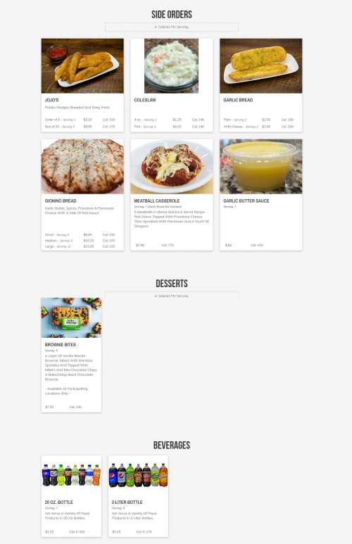 Gionino's Pizzeria menu in Carrollton, Ohio, USA
