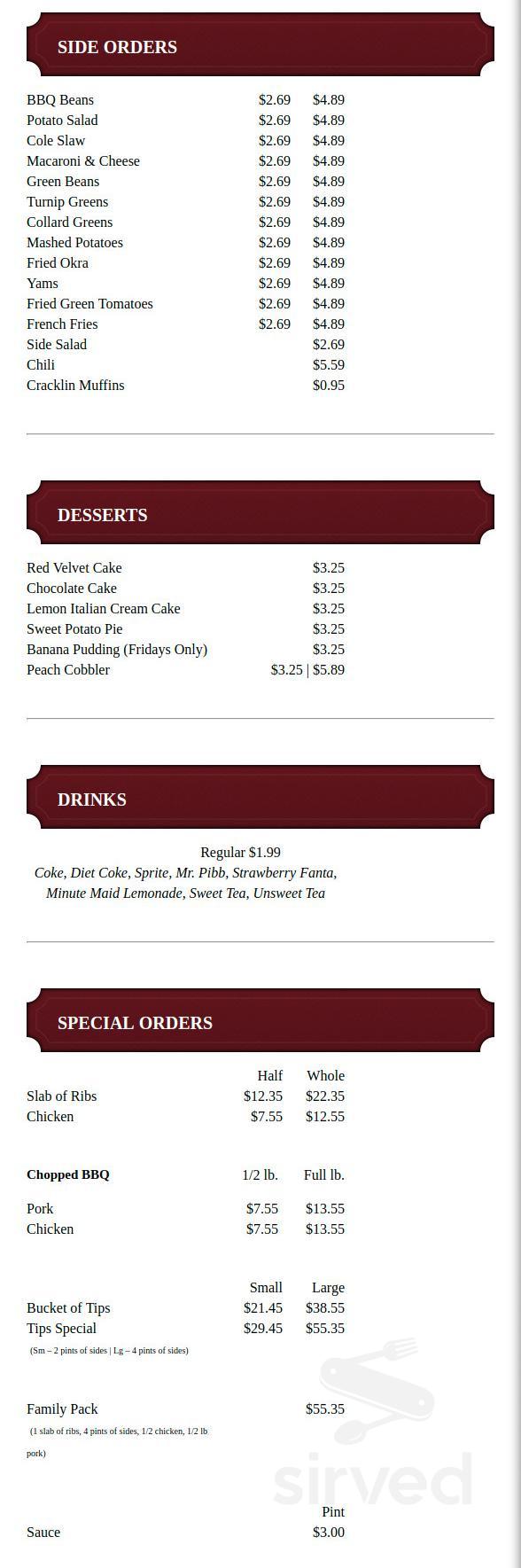 Rib-It-Up menu in Birmingham, Alabama, USA