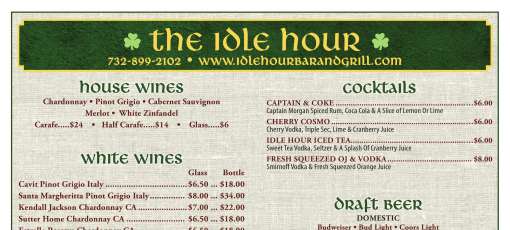 Menu for Idle Hour Restaurant & Bar in Point Pleasant, NJ | Sirved