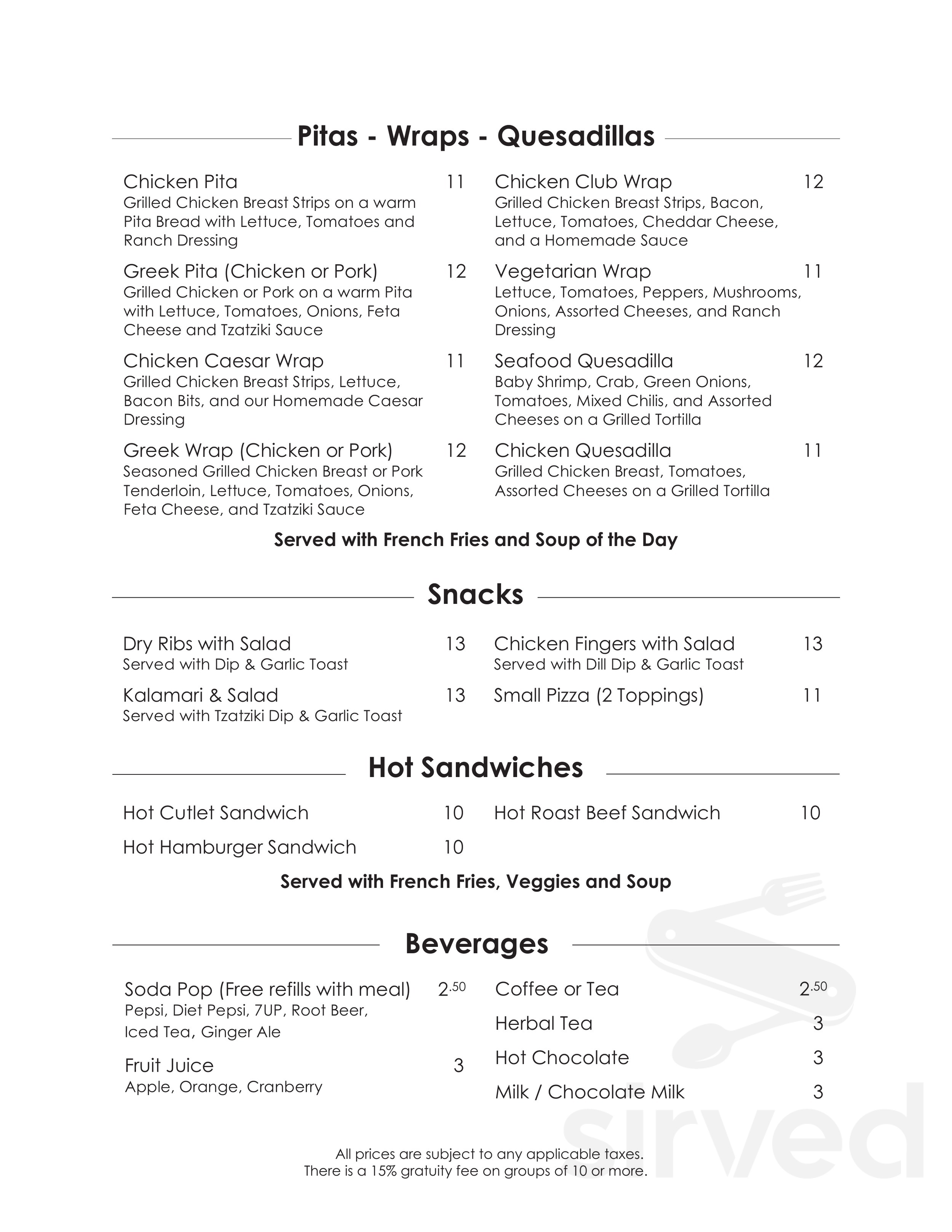 Granada House menus in Saskatoon, Saskatchewan, Canada