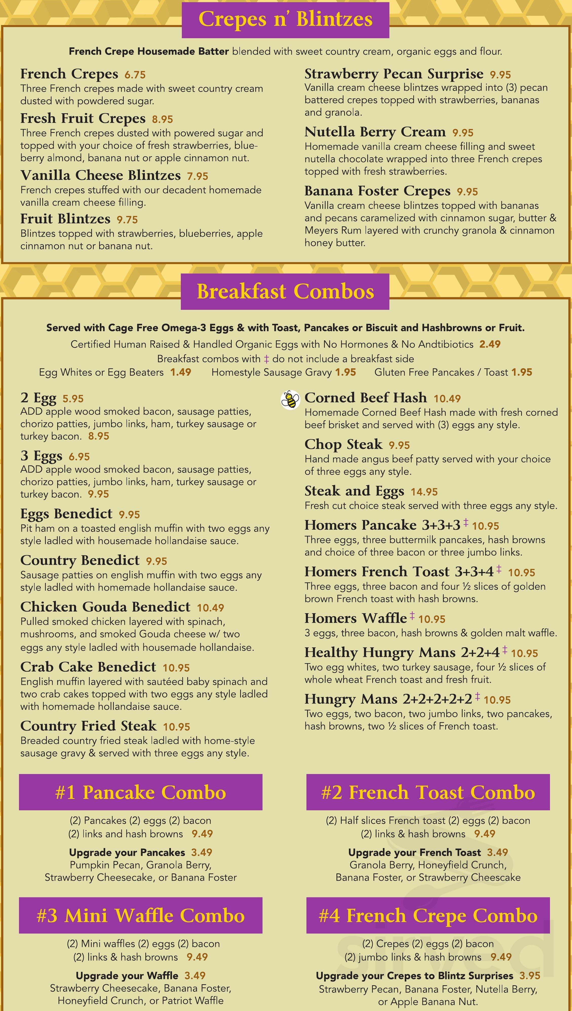 Menu - Lockport IL's Honey Field Pancake House & Restaurant | Sirved