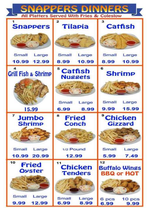 Snappers Fish & Chicken menu in Pompano Beach, Florida, USA