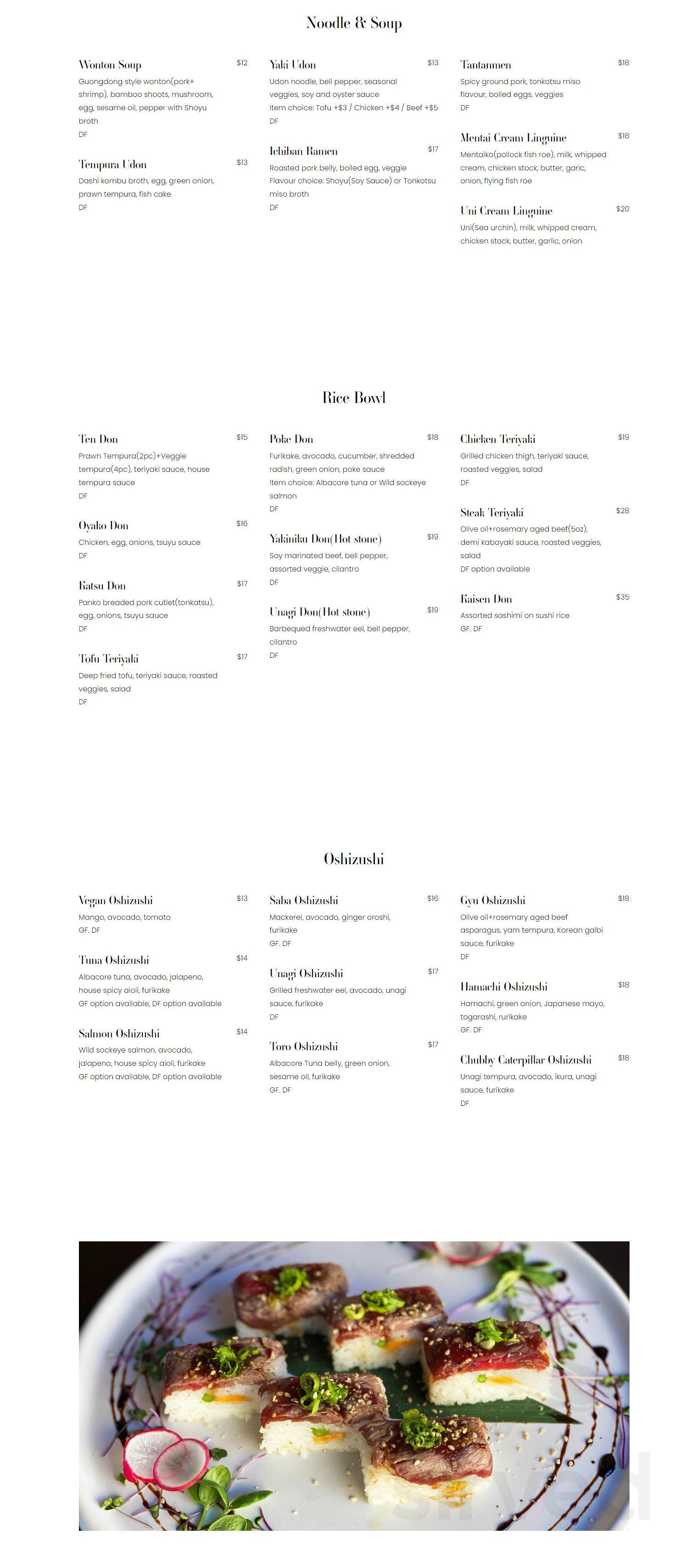 Nubo Kitchen + Bar menu in Victoria, British Columbia, Canada