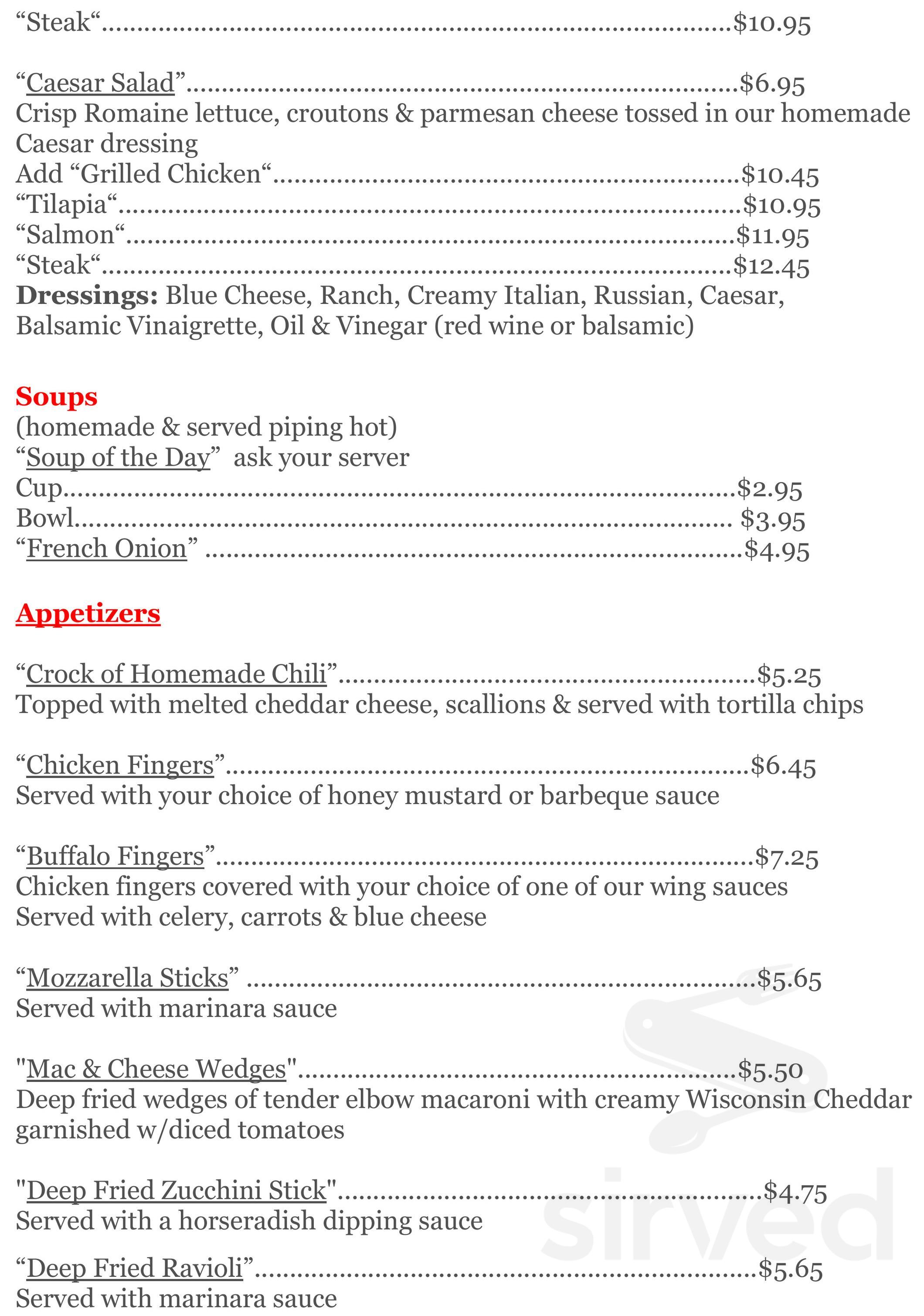 Jiggs McAllister's Music Saloon menu in Butler, New Jersey, USA