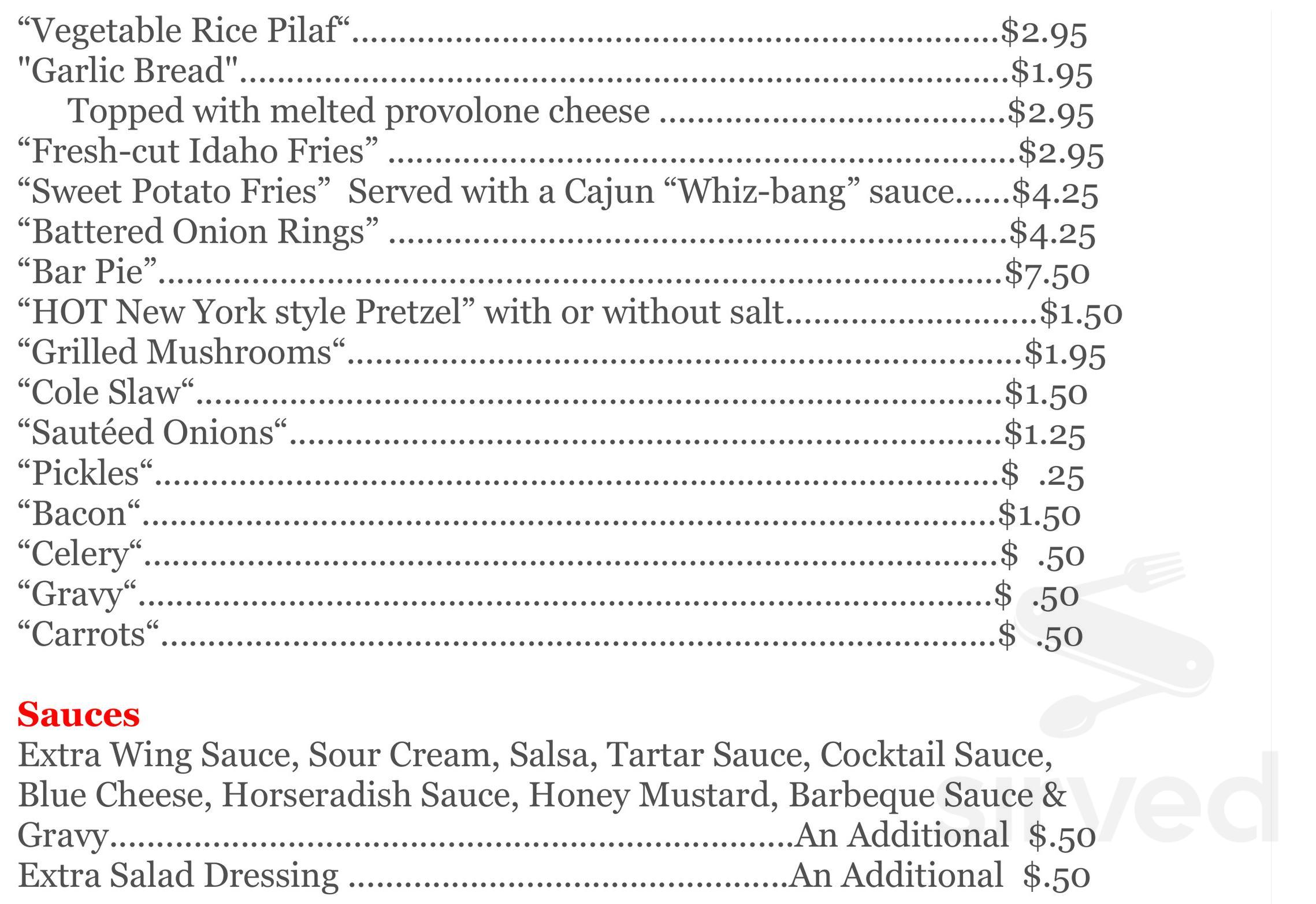 Jiggs McAllister's Music Saloon menus in Butler, New Jersey, United States