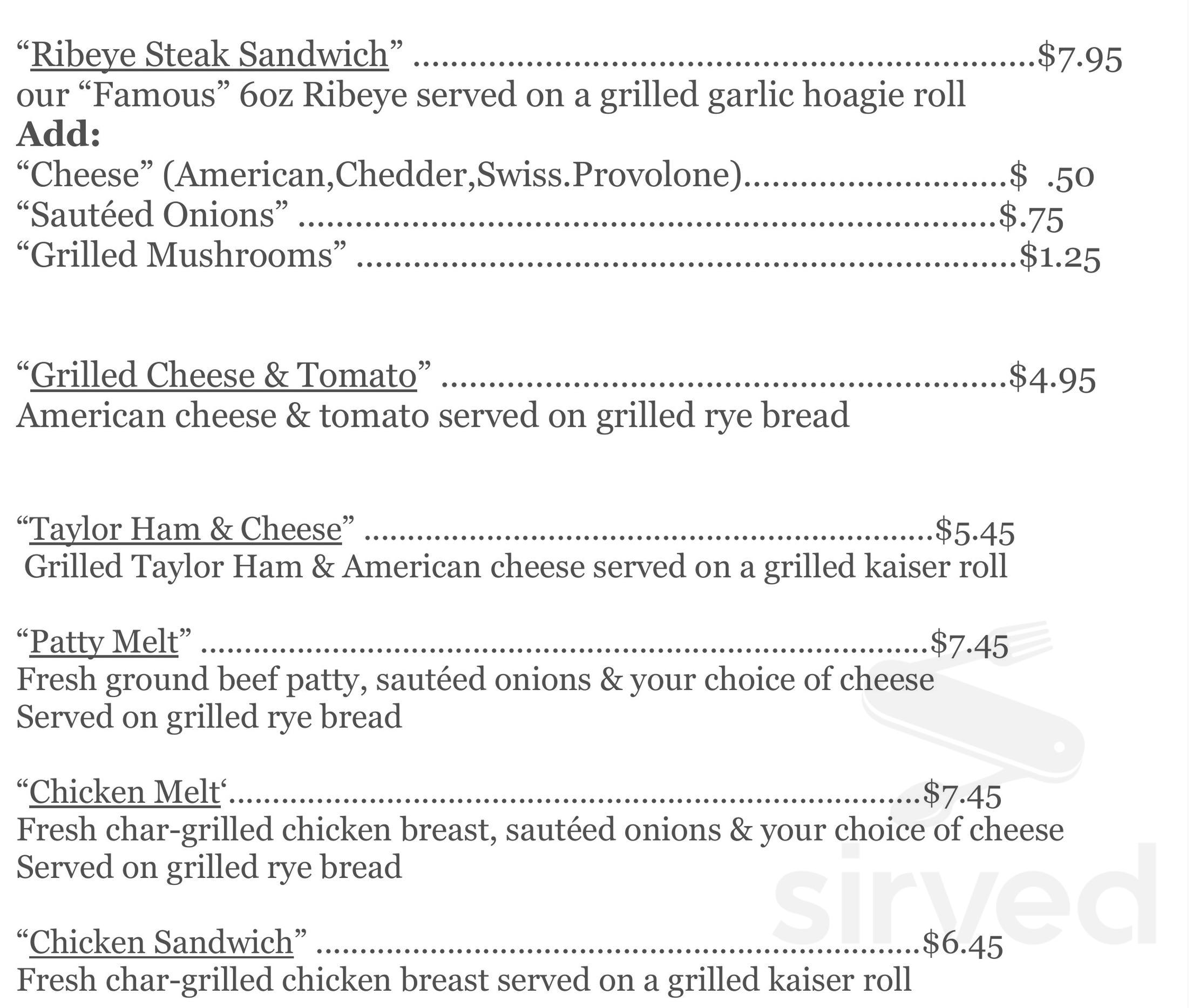 Jiggs McAllister's Music Saloon menu in Butler, New Jersey, USA