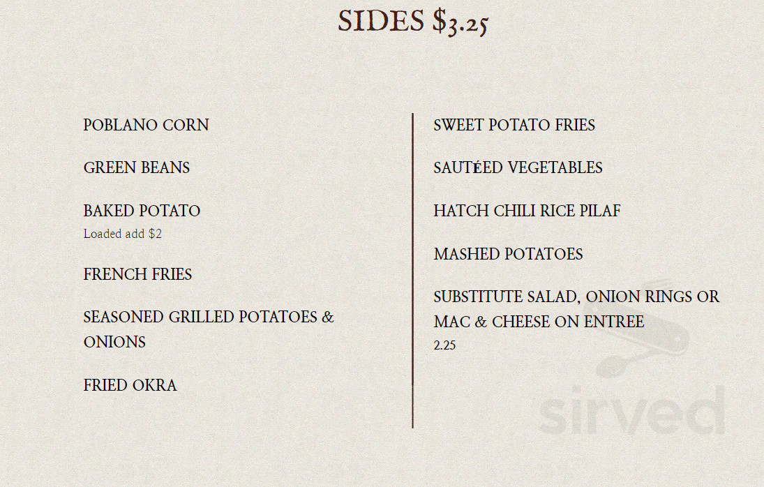 Hitchin' Post Steakhouse menu in Fredericksburg, Texas, USA