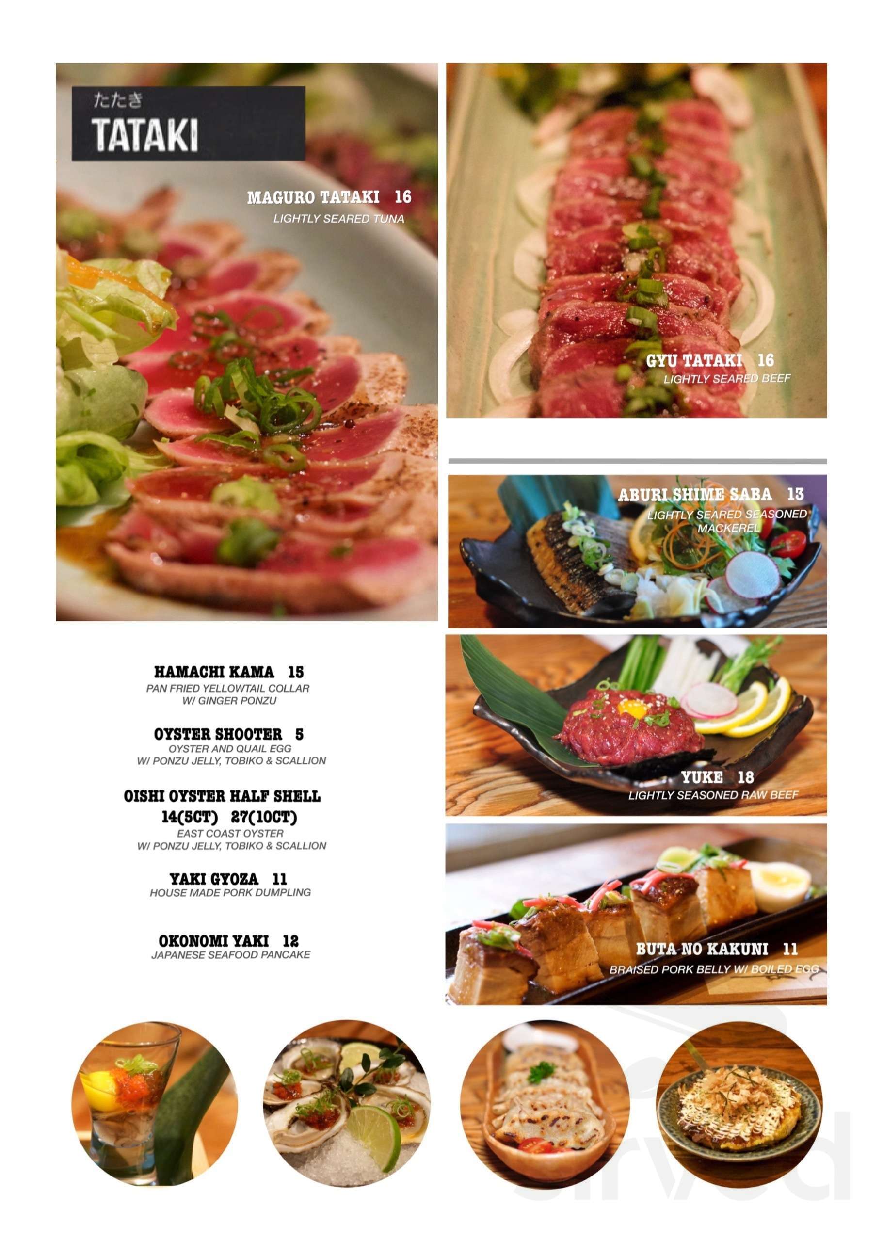 Kintaro Izakaya menu in Toronto, Ontario, Canada