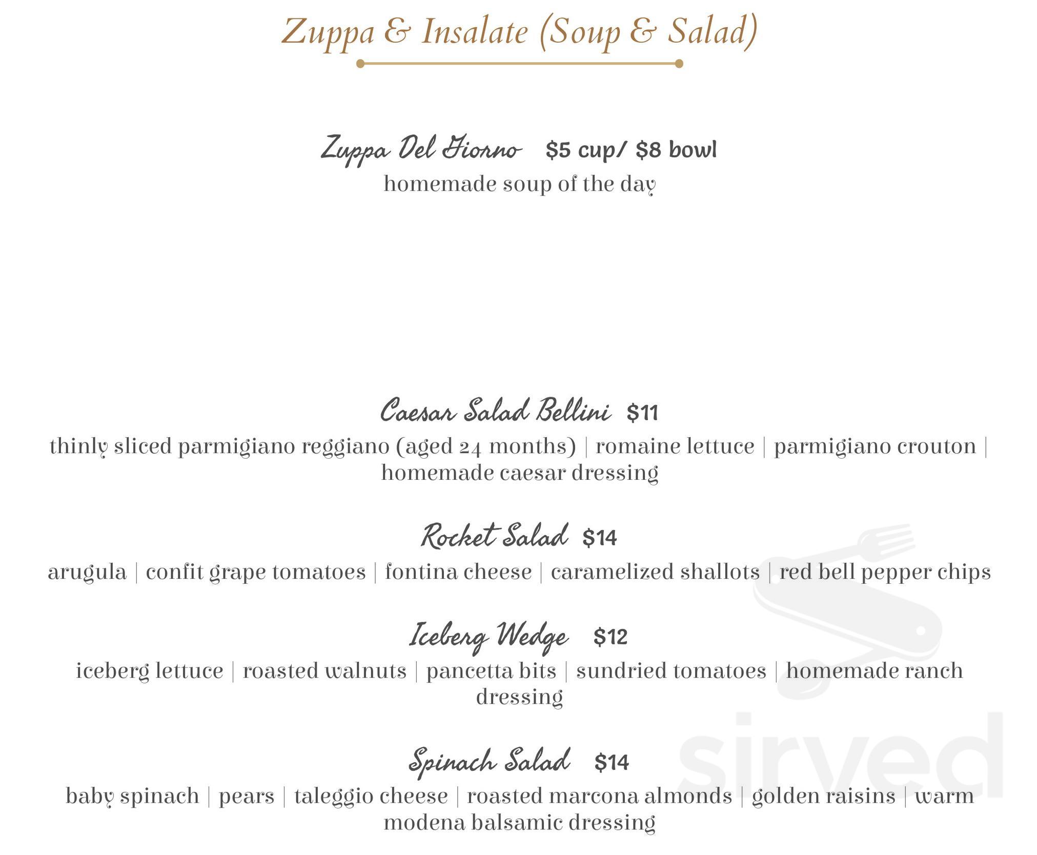 Menu - Clearwater FL's Villa Bellini Restaurant & Lounge | Sirved