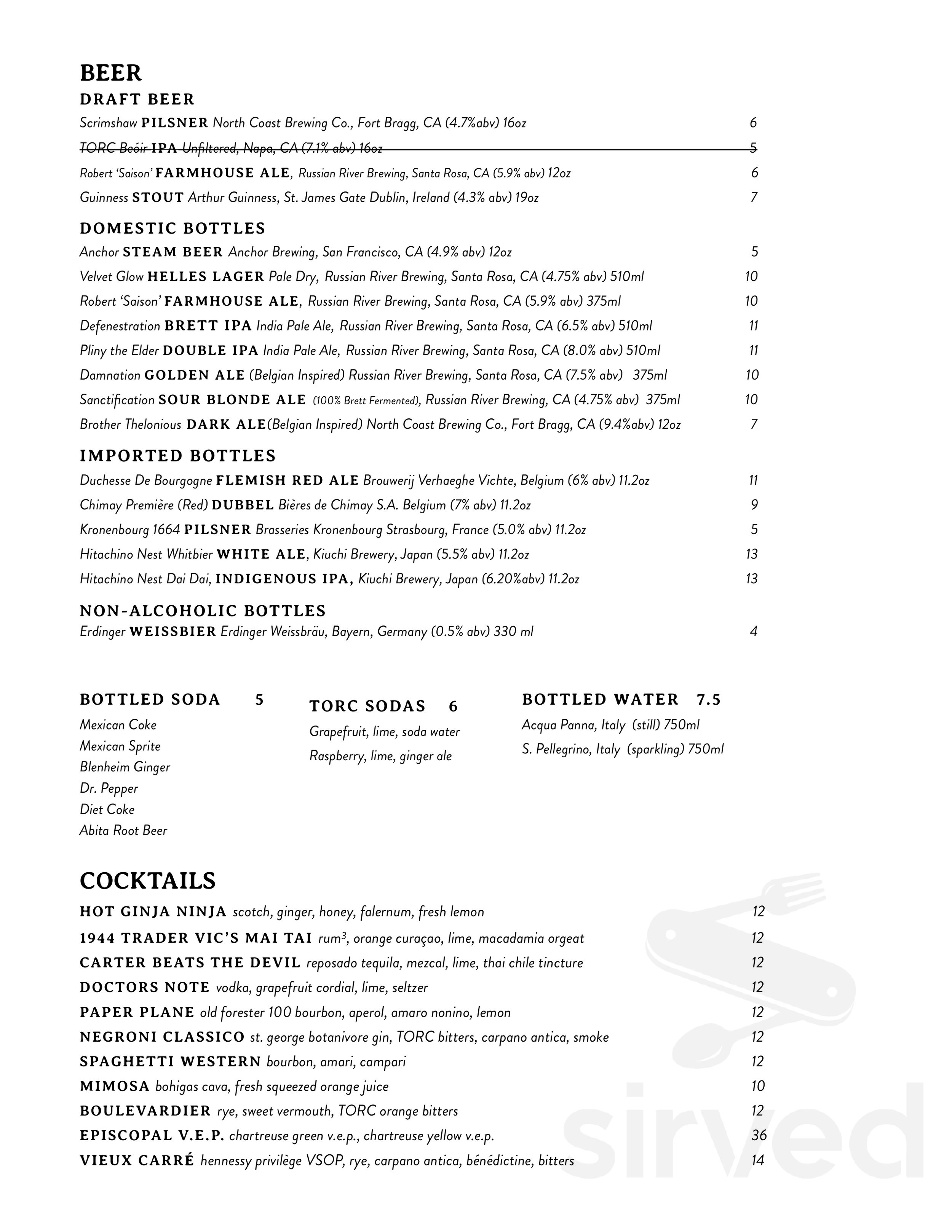 Menu - Napa CA's TORC | Sirved
