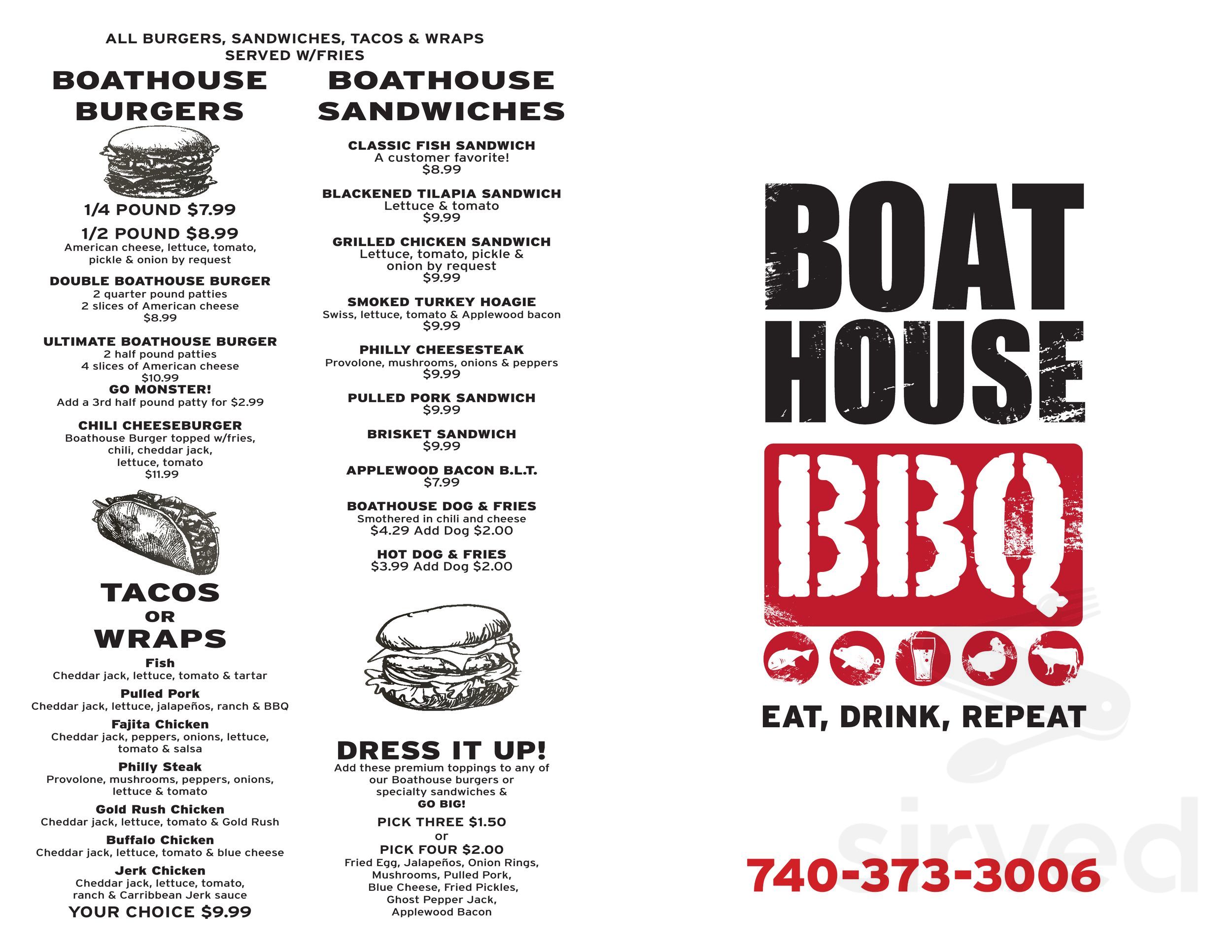 Menu for Boat House of Marietta (Boathouse BBQ) in Marietta, OH | Sirved