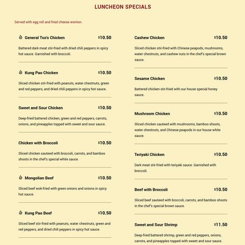 Szechuan Restaurant menu in Sedona, Arizona, USA