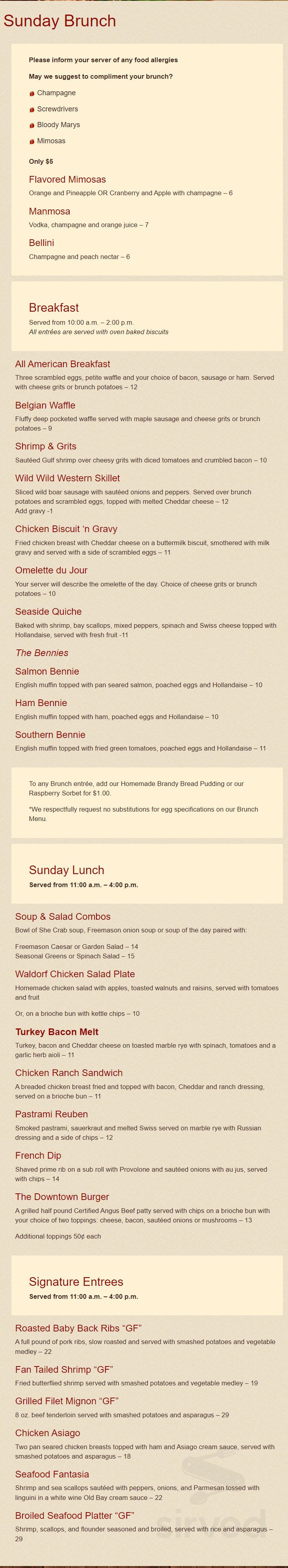 Freemason Abbey Restaurant menu in Norfolk, Virginia, USA