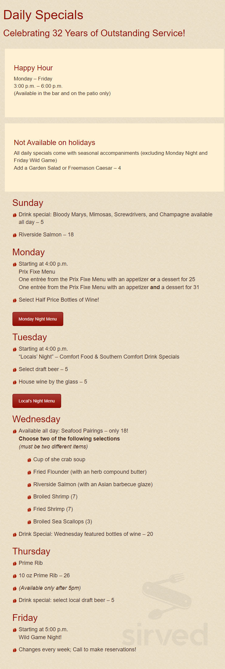 Freemason Abbey Restaurant menu in Norfolk, Virginia, USA