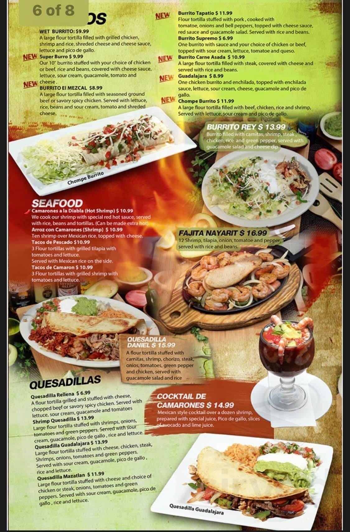 El Mezcal menu in Indianapolis, Indiana, USA