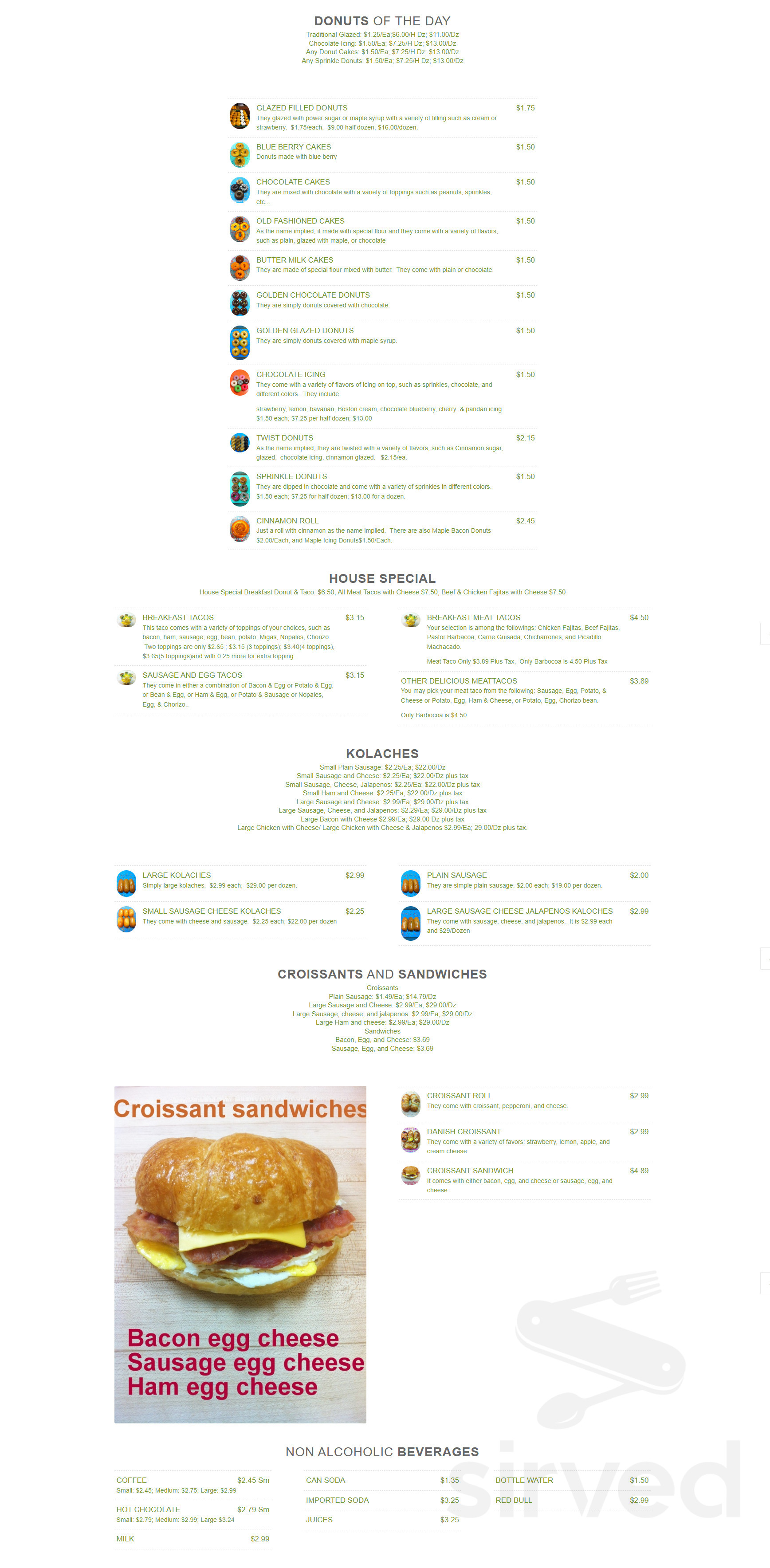 Donut Taco Palace II menu in Austin, Texas, USA